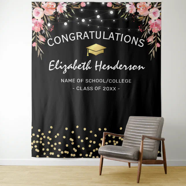 Pink Floral Graduation Photo Backdrop | Zazzle