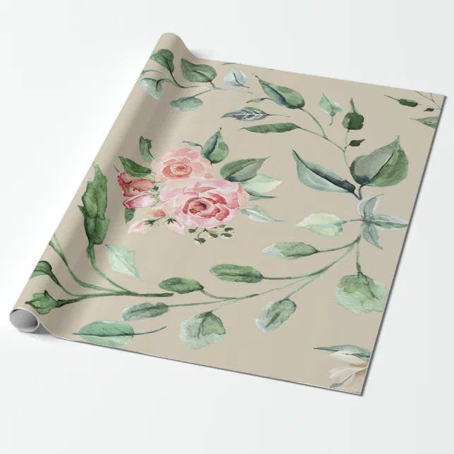 Pink Floral & Green Wrapping Paper | Zazzle