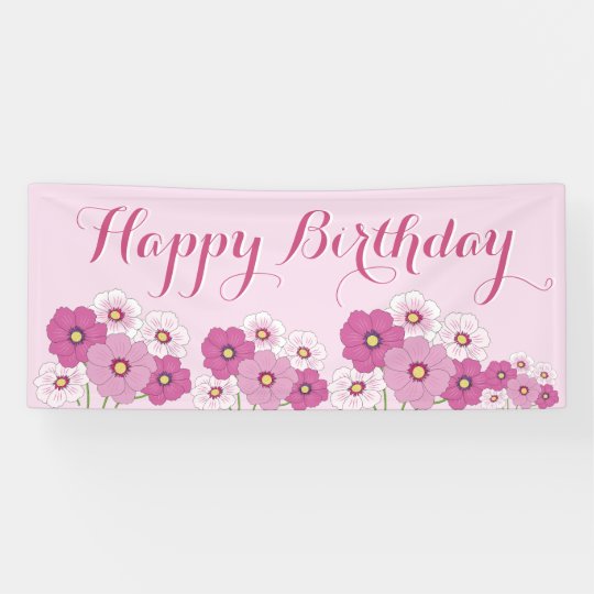 Pink Floral Happy Birthday Banner | Zazzle.com