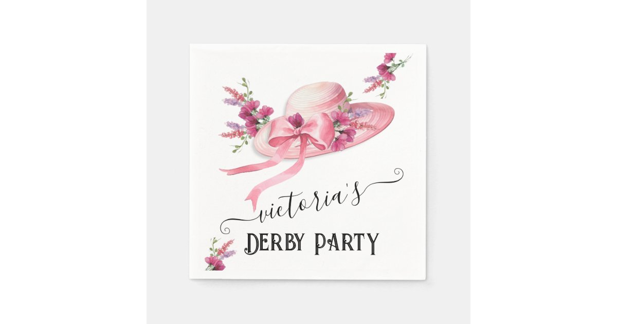 Pink floral Hat Derby Bridal Shower Napkins | Zazzle