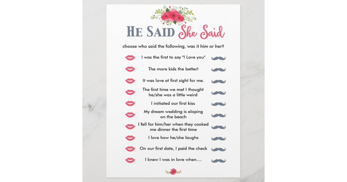 Pink Floral He Said She Said Game | Zazzle