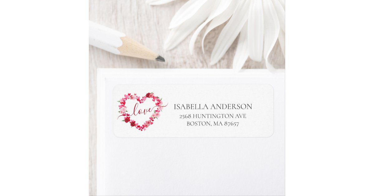 Pink Floral Heart Return Address Label | Zazzle