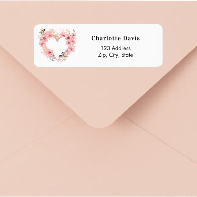 Pink floral heart return address label | Zazzle