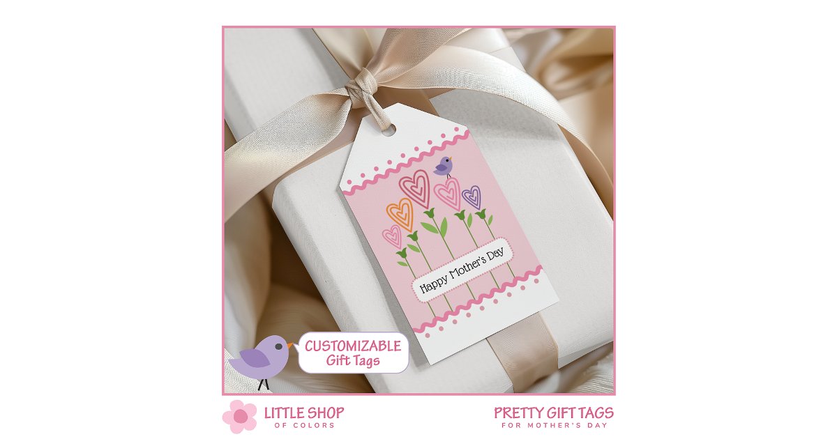 Pink Floral Hearts Mothers Day Gift Tags | Zazzle