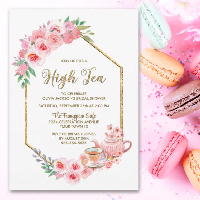 Pink Floral High Tea Bridal Shower Invitation | Zazzle
