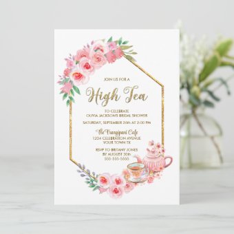 Pink Floral High Tea Bridal Shower Invitation | Zazzle