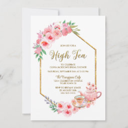 Pink Floral High Tea Bridal Shower Invitation | Zazzle