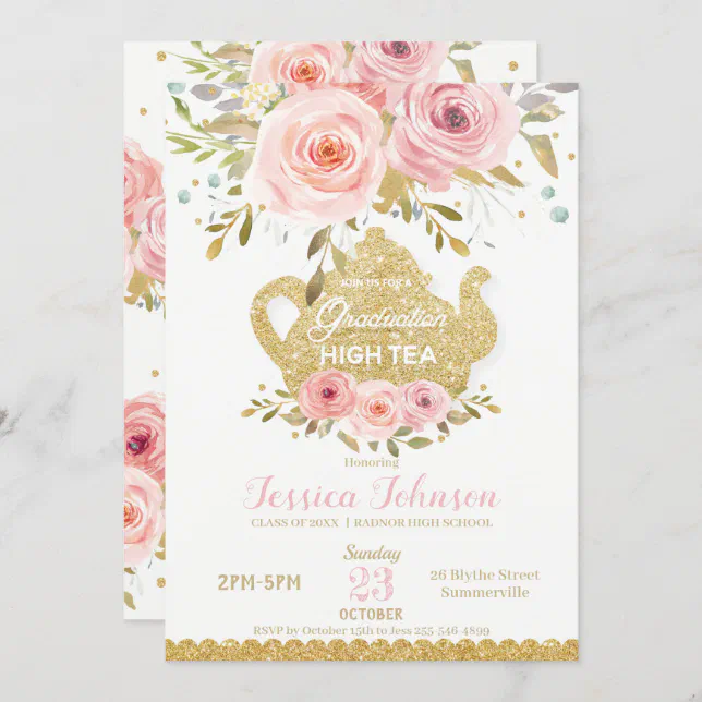 Pink Floral High Tea Graduation Party Invitation | Zazzle