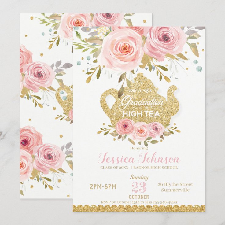 Pink Floral High Tea Graduation Party Invitation | Zazzle