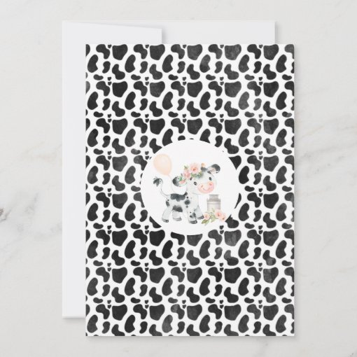 Pink Floral Holy Cow Cow Print First Birthday Invitation | Zazzle