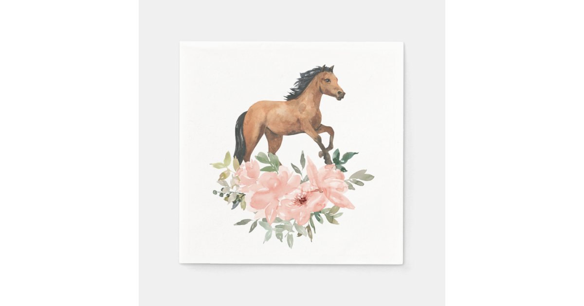 Pink Floral Horse Birthday Party Napkins | Zazzle Pink Floral Horse Birthday Party Napkins | Zazzle