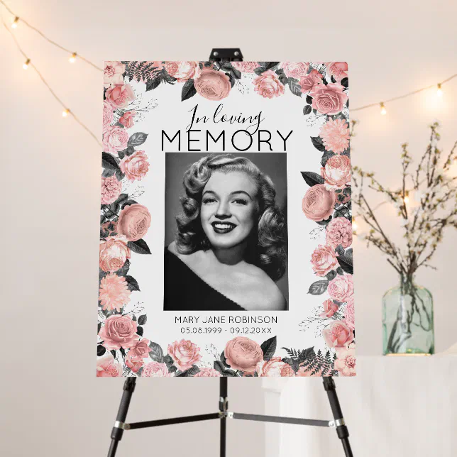 Pink Floral In Loving Memory | Photo Memorial Foam Board | Zazzle