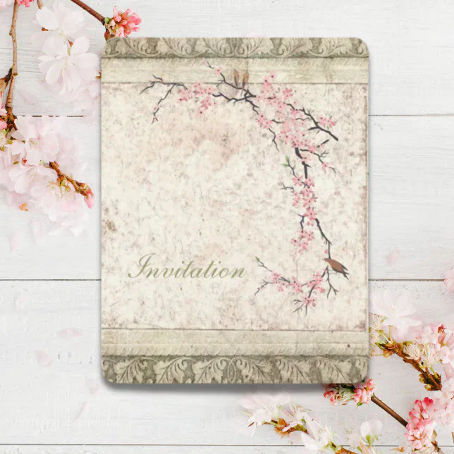 pink floral japanese cherry blossom spring wedding invitation | Zazzle