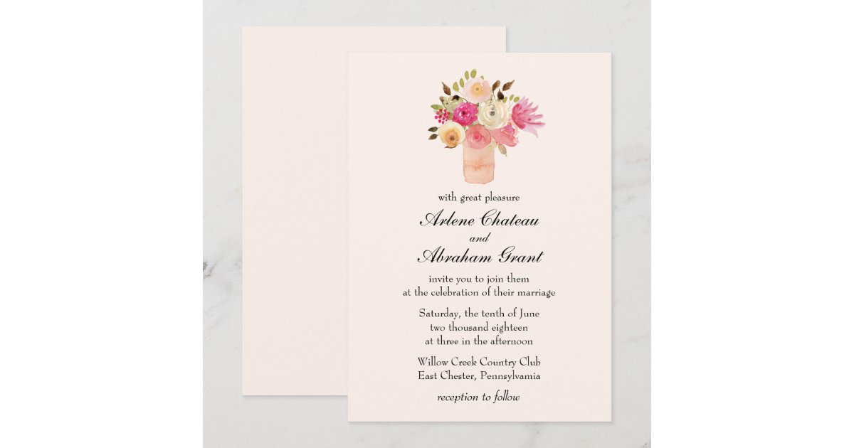 Pink Floral Joy Wedding Invitation | Zazzle