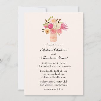 Pink Floral Joy Wedding Invitation | Zazzle
