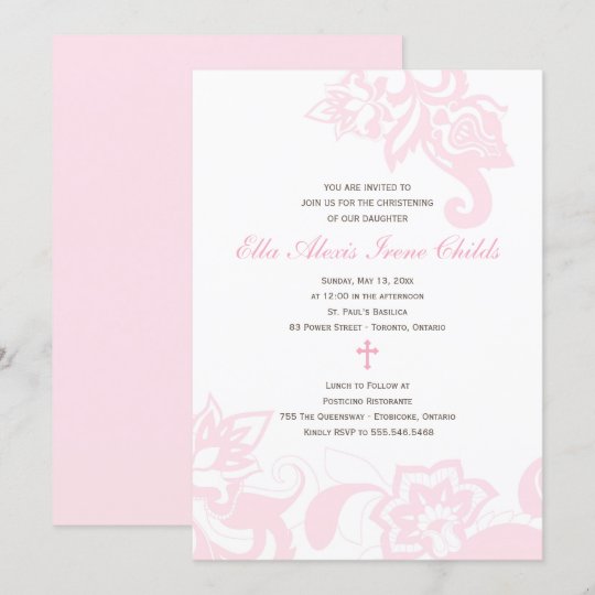 Pink Floral Lace Christening Invitation | Zazzle.com