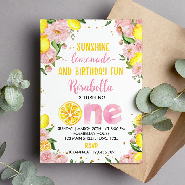 Pink Floral Lemonade 1st Birthday Invitation | Zazzle