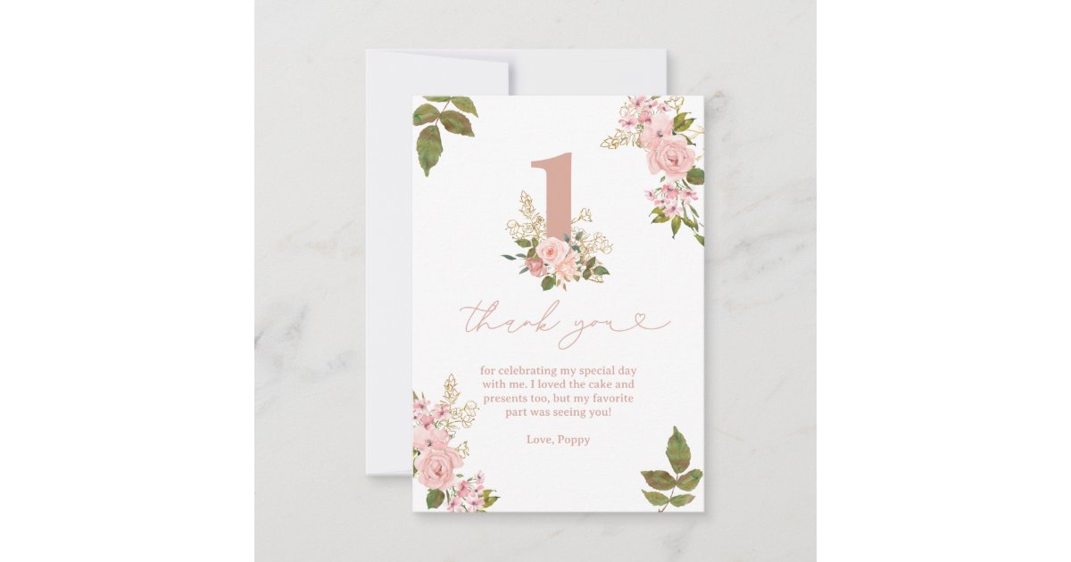 Pink Floral Little Miss 1st Birthday Thank You Card | Zazzle