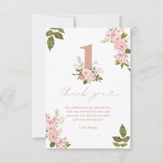 Pink Floral Little Miss 1st Birthday Thank You Card | Zazzle