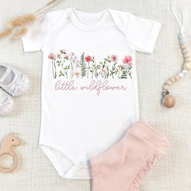Pink floral Little wildflower baby girl bodysuit | Zazzle