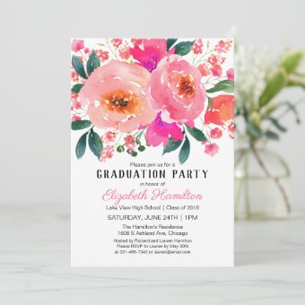 Pink Floral Lovely Bouquet Graduation Party Invitation | Zazzle