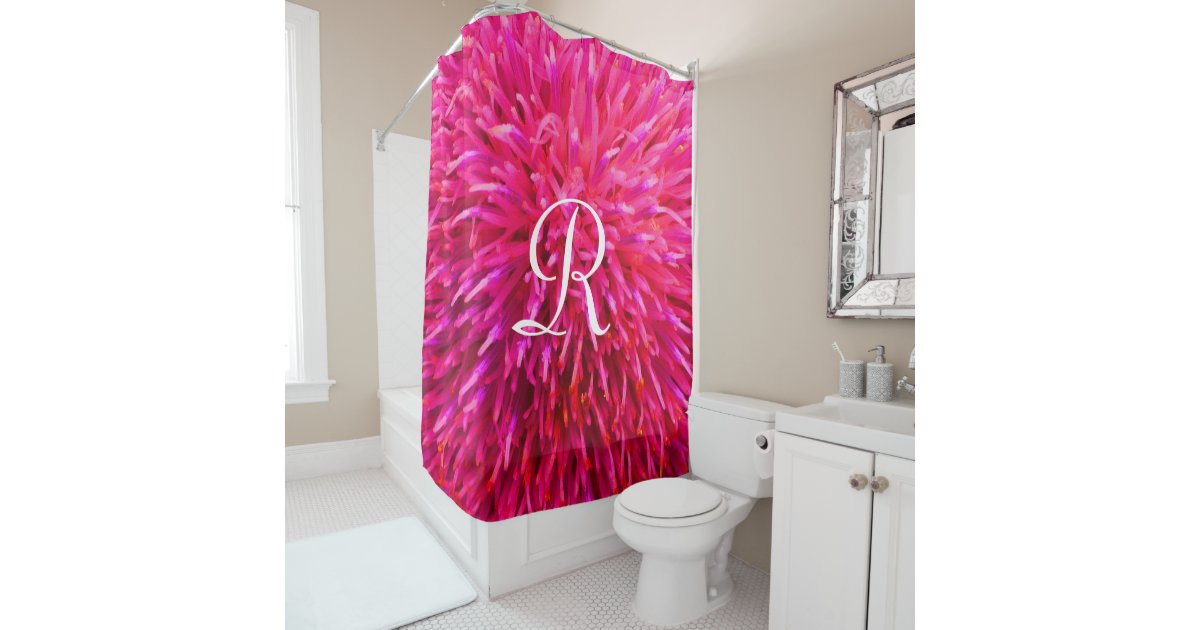 Pink Floral Macro Abstract with White Monogram Shower Curtain | Zazzle