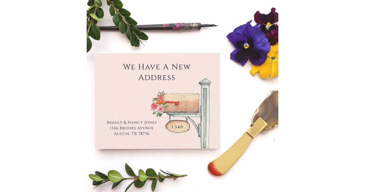 Pink Floral Mailbox We have moved flat Note Card | Zazzle