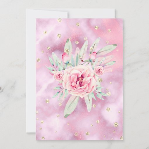 Pink Floral marble Glitter gold Birthday Party Invitation | Zazzle