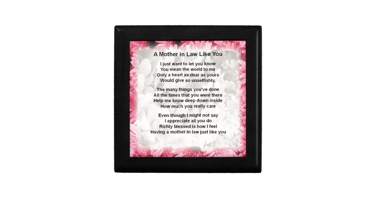 Pink Floral Mother In Law Poem Jewelry Box Zazzle