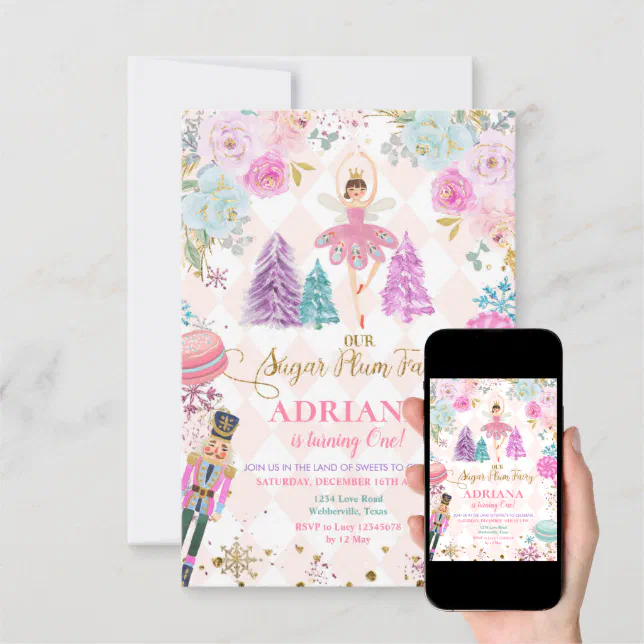 Pink Floral Nutcracker Our Sugar Plum Birthday Invitation | Zazzle