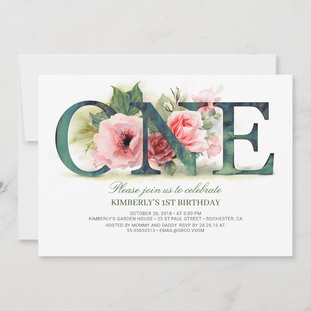 Pink Floral ONE | 1st Birthday Party Invitation | Zazzle