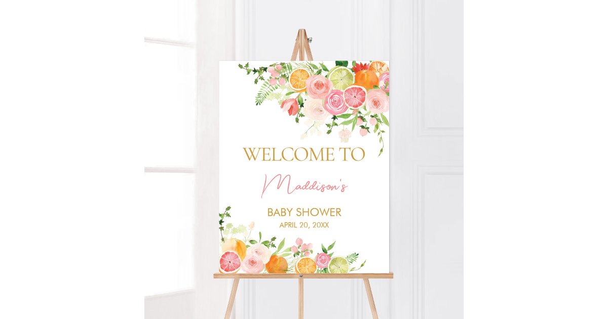 Pink Floral Orange Citrus Welcome Poster | Zazzle