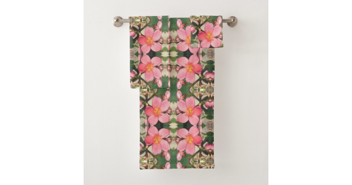 Pink Floral Pattern Bath Towel Set | Zazzle