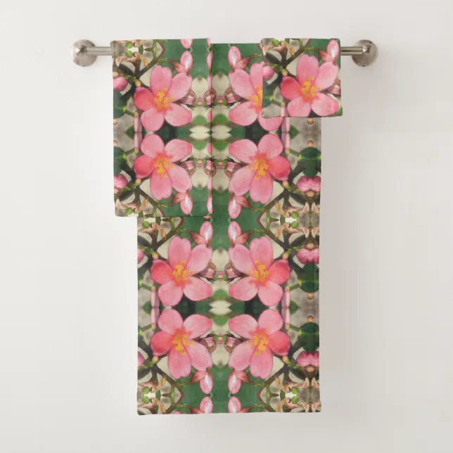 Pink Floral Pattern Bath Towel Set | Zazzle