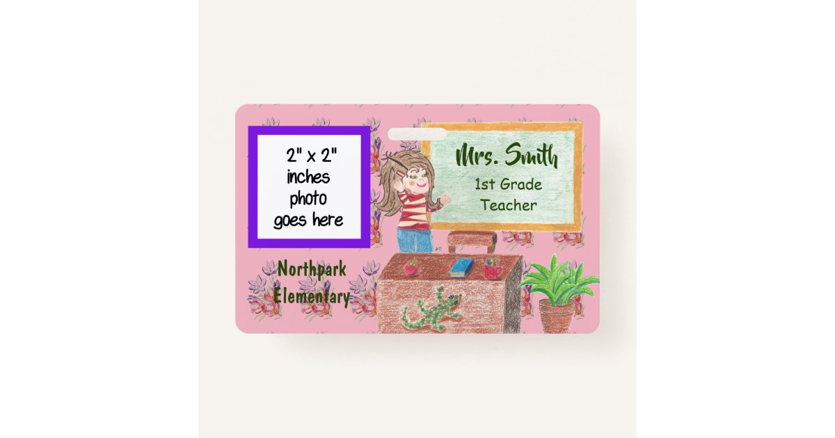 Pink floral personalized teacher badge | Zazzle