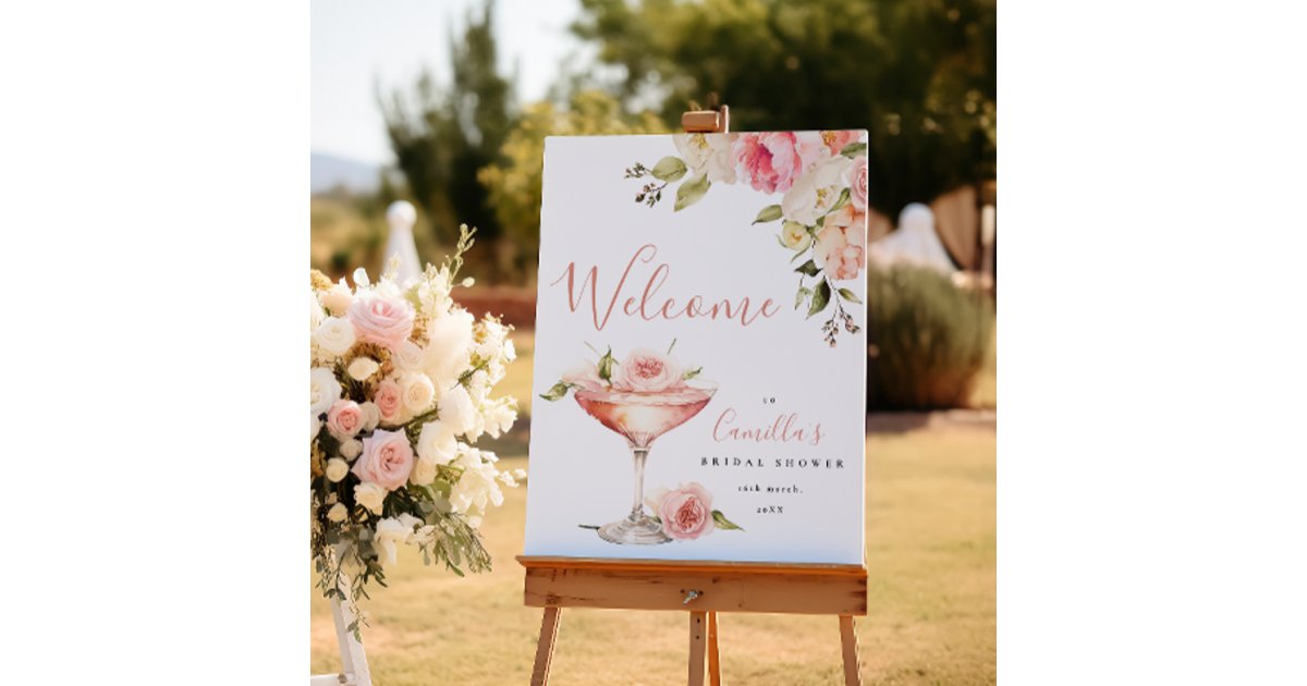 Pink Floral Petals & Prosecco Bridal Shower Foam Board | Zazzle