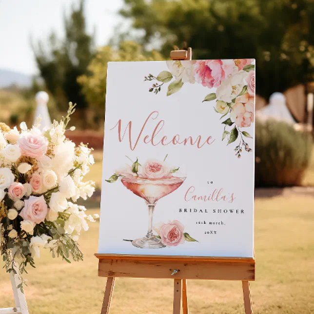Pink Floral Petals & Prosecco Bridal Shower Foam Board | Zazzle