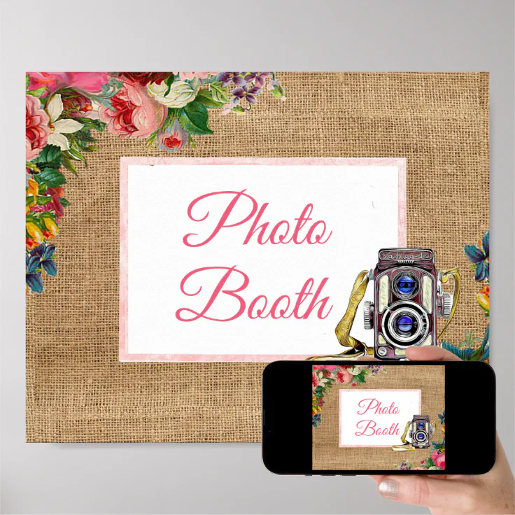 Pink Floral Photo Booth Wedding Sign Poster | Zazzle