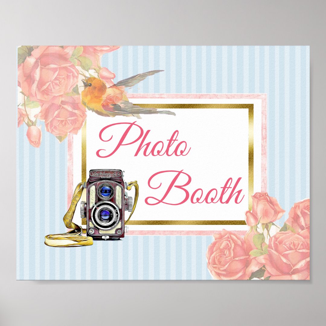 Pink Floral Photo Booth Wedding Sign Poster | Zazzle