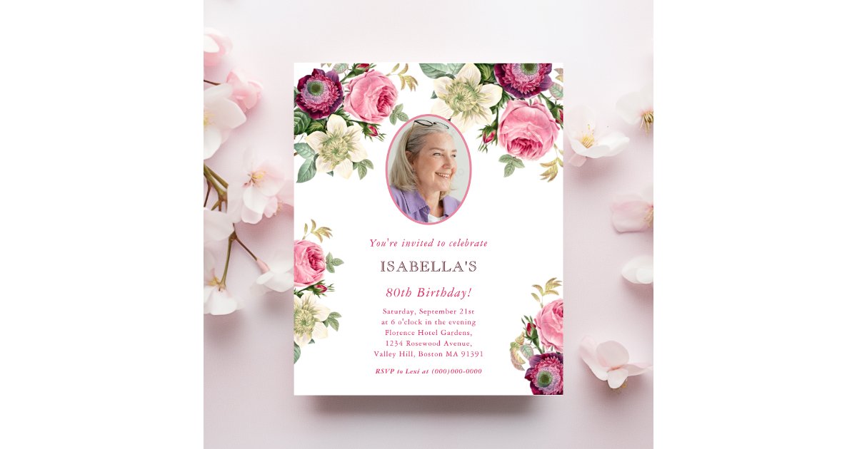 Pink Floral | Photo Budget Birthday Invitation | Zazzle