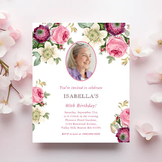 Pink Floral | Photo Budget Birthday Invitation | Zazzle