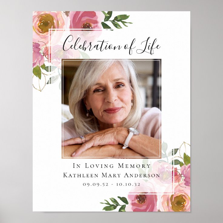 Pink Floral Photo In Loving Memory Welcome Sign | Zazzle