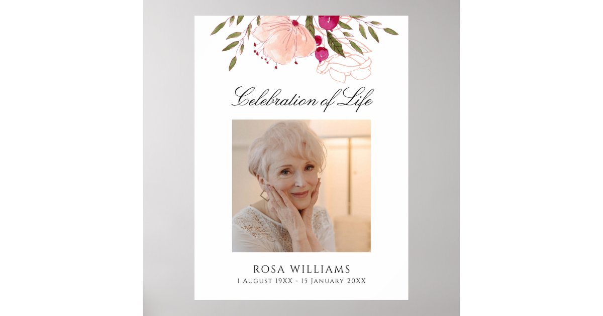 Pink Floral Photo Life Celebration Memorial Sign | Zazzle
