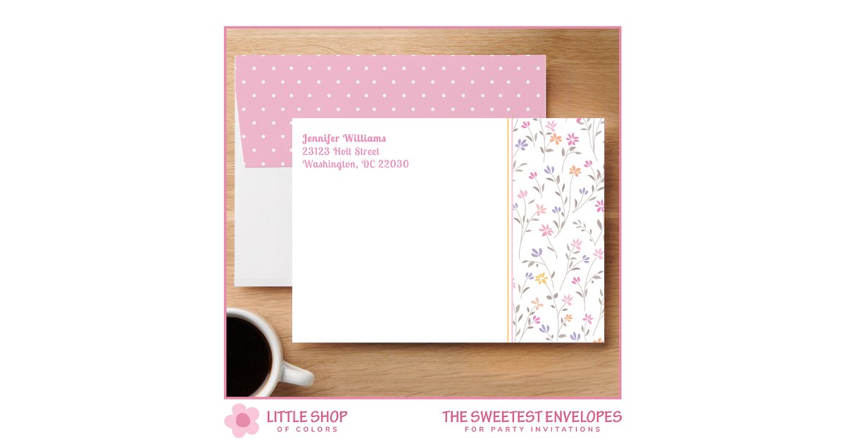 Pink Floral Polka Dot Customizable Envelope | Zazzle