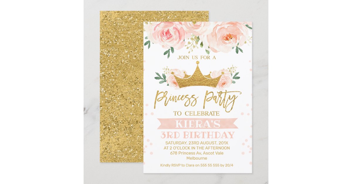 Pink Floral Princess Party Birthday Invitation | Zazzle