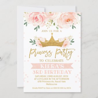 Pink Floral Princess Party Birthday Invitation | Zazzle