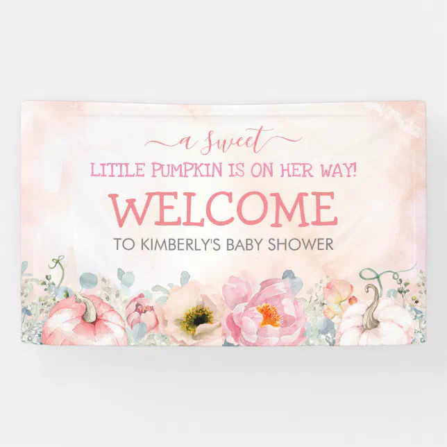 Pink Floral Pumpkins Fall Baby Shower Welcome Banner | Zazzle