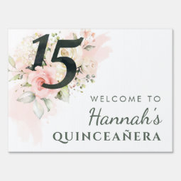 Pink Floral Quinceanera 15th Birthday Party Sign | Zazzle