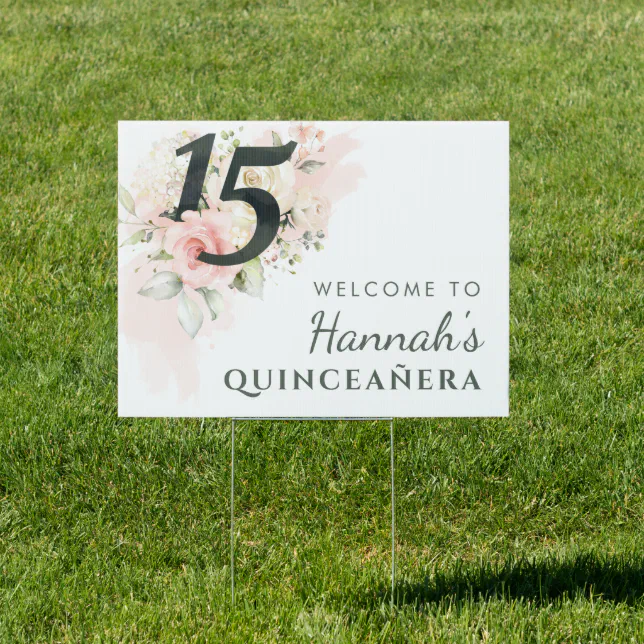 Pink Floral Quinceanera 15th Birthday Party Sign | Zazzle