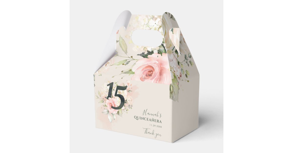 Pink Floral Quinceanera Greenery 15th Birthday Favor Boxes | Zazzle